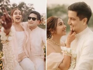Prajakta Koli & Vrishank Khanal Swap Yellow For White In A Dreamy Haldi ...